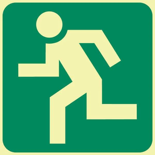 E28 Man running left escape route photoluminescent sign – Dimple Safety